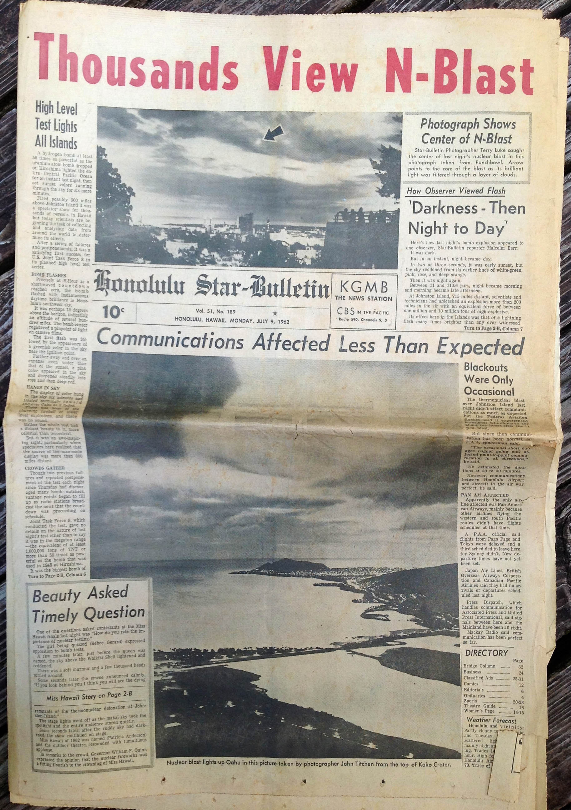 Star-Bulletin reporting on the 1962 atmospheric nuclear test | i L i n d